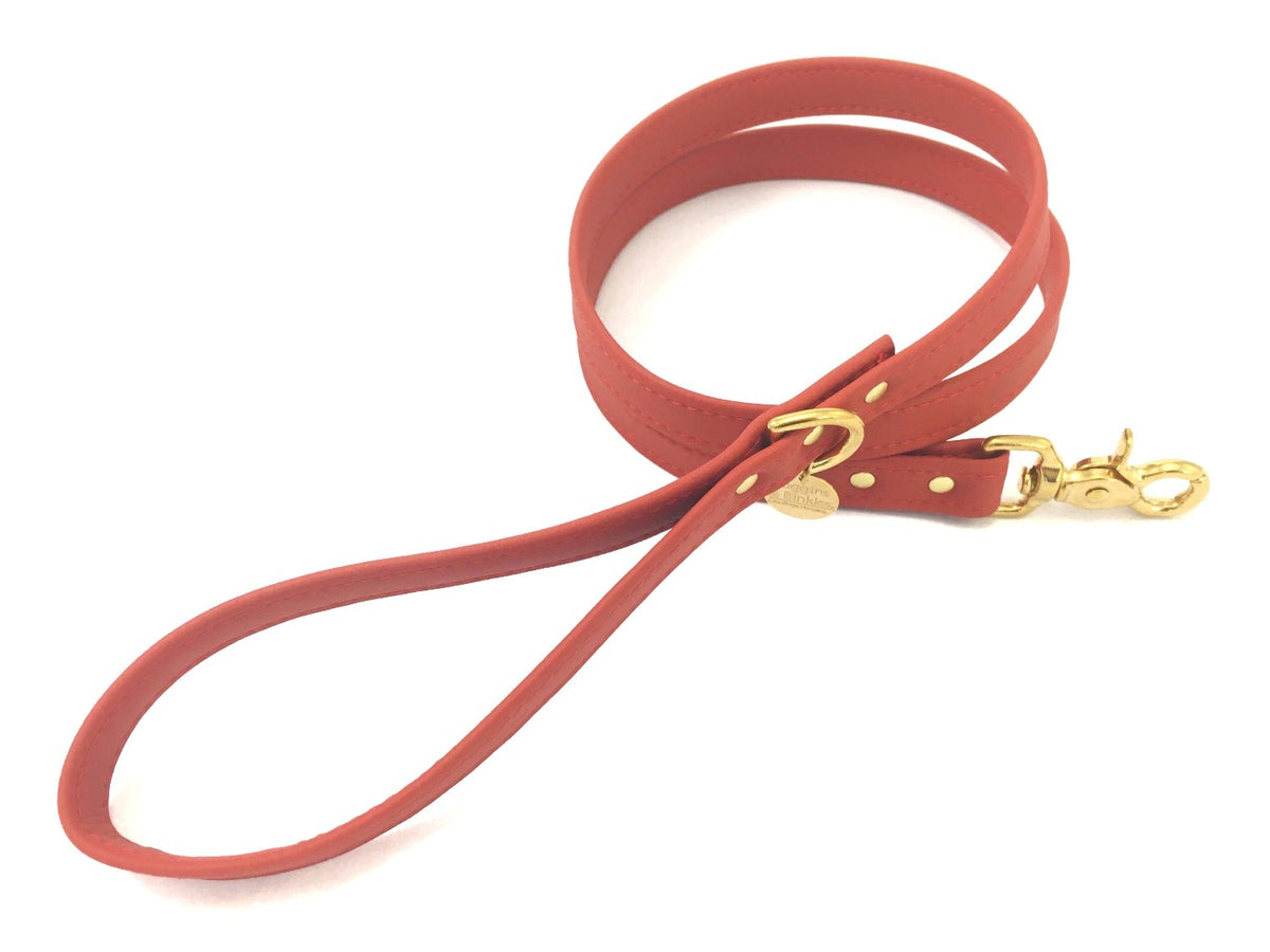 Red Vegan Silicone Leather Dog & Puppy Lead in Brass - Waterproof ...