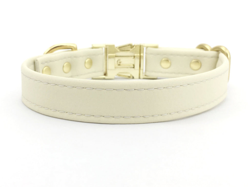 White Vegan Silicone Leather Dog & Puppy Collar With Brass Buckle ...